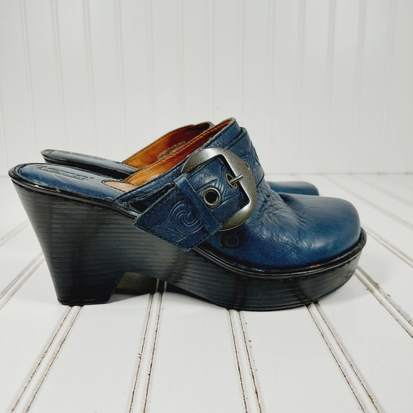 Born | Shoes | Born Blue Leather Comfort Buckle Strap Slip On Wedge ...